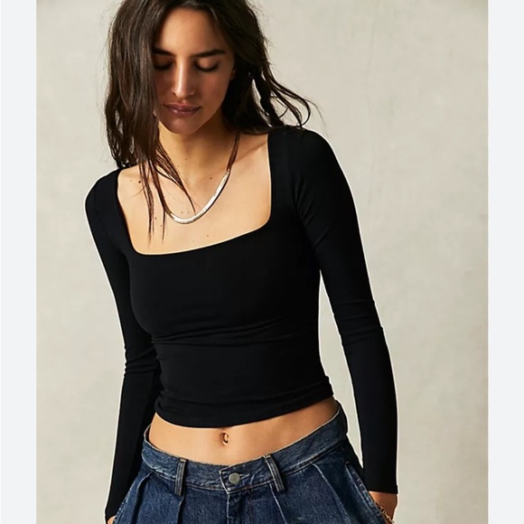 Free People | Tops | Free People Intimately Black Long Sleeve Stretch ...
